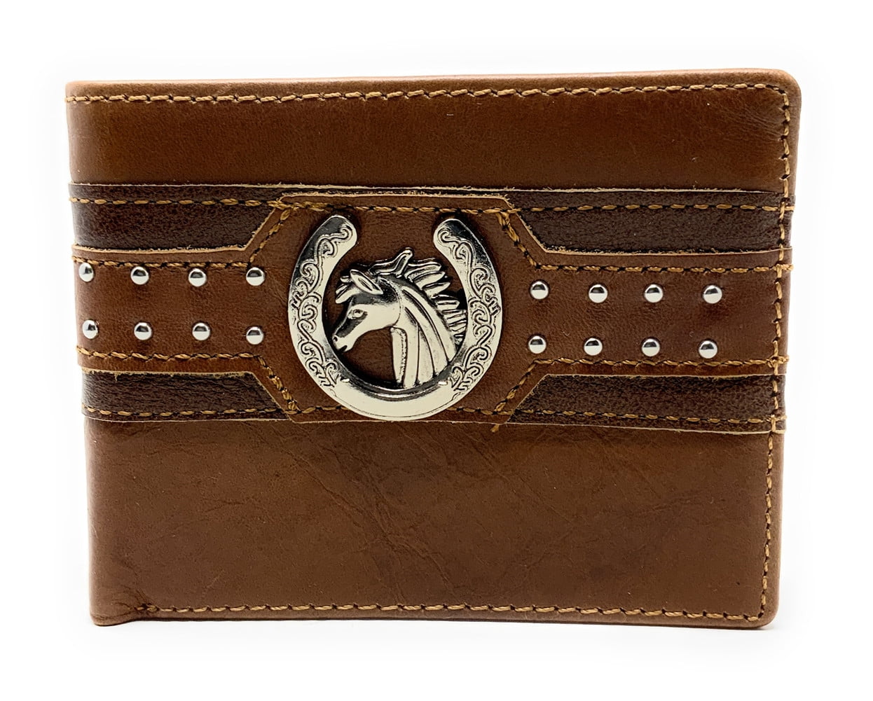 Western Genuine Leather Mens Metal Concho Horse Head Bifold Short ...