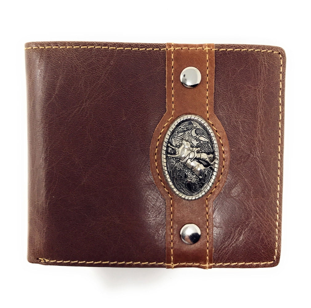 Western Genuine Leather Mens Metal Concho Rodeo Bifold Short Wallet ...