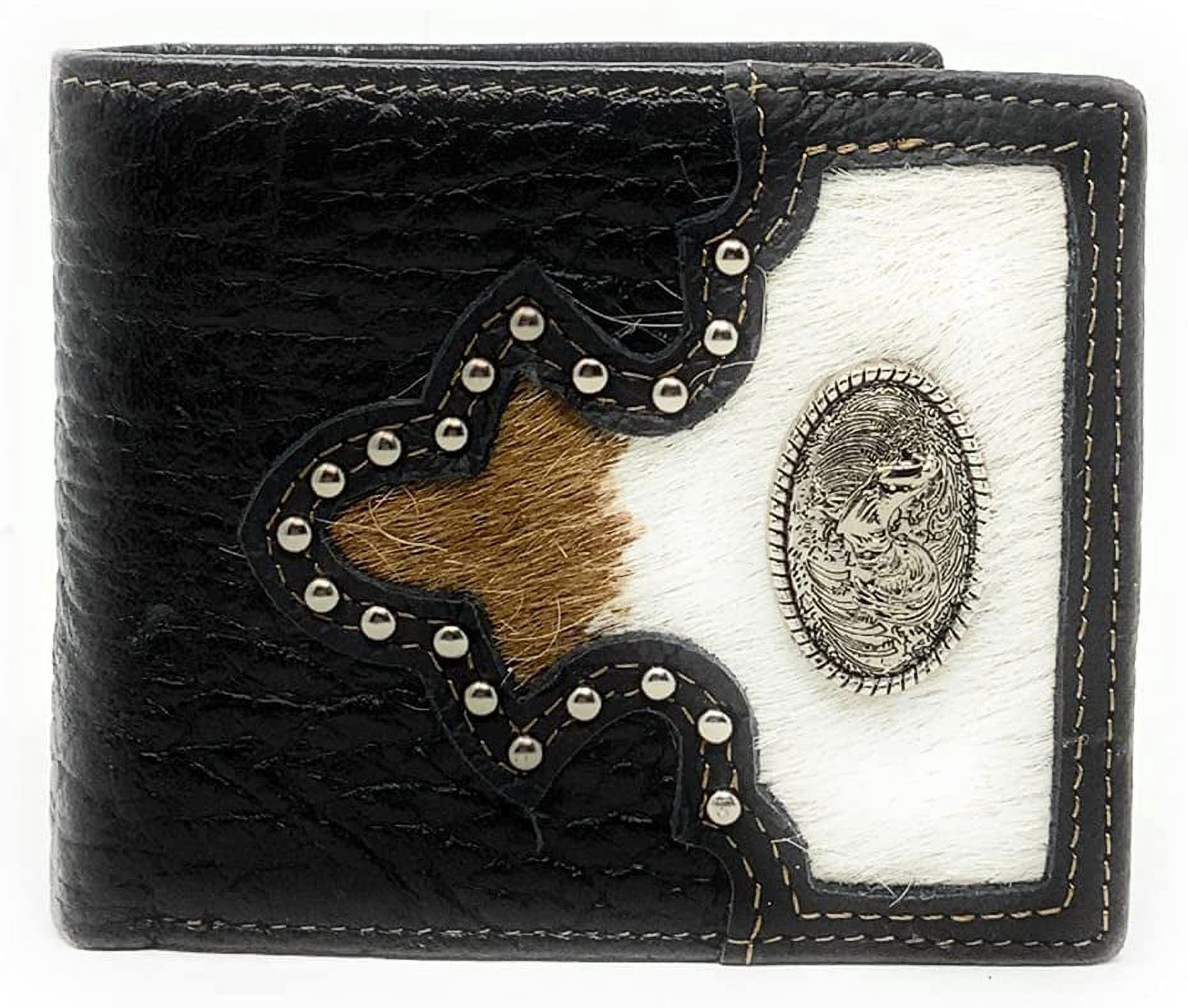 Western Genuine Tooled Leather Cowhide Cow Fur Mens Bifold Short Wallet ...
