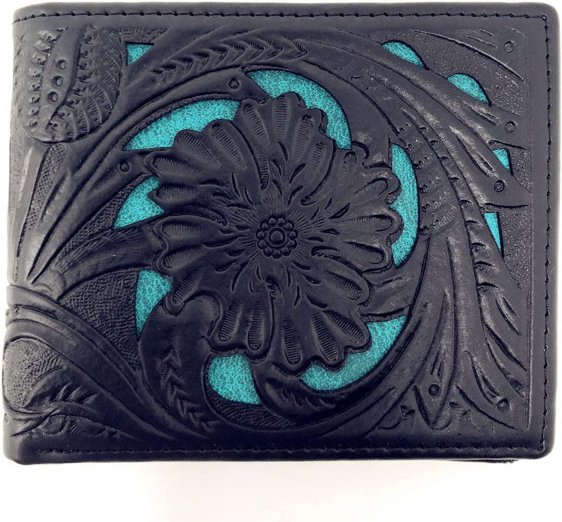 Western Genuine Tooled Leather Laser Cut Men's Bifold Short Wallet in 8 ...