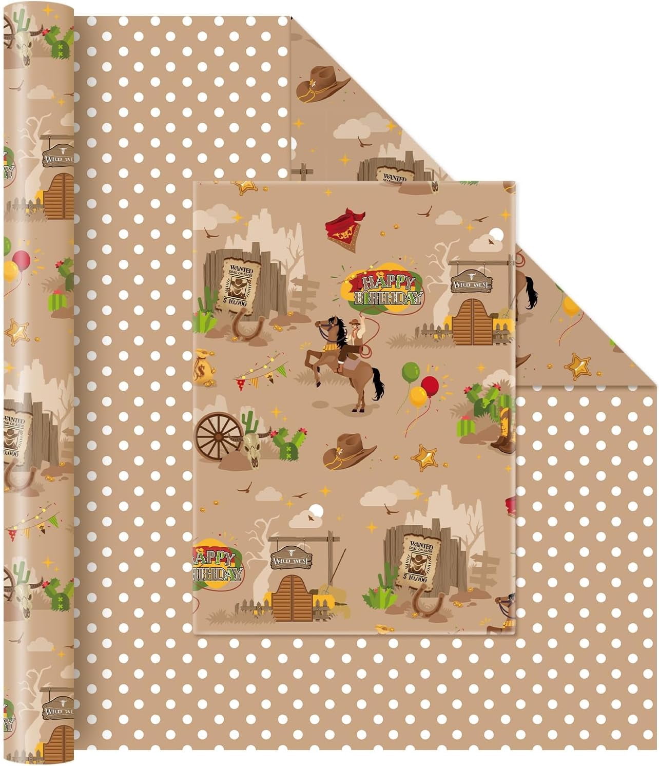 Western Gift Wrapping Paper Roll - 1 Roll 17” x 33 ft Western Cowboy ...