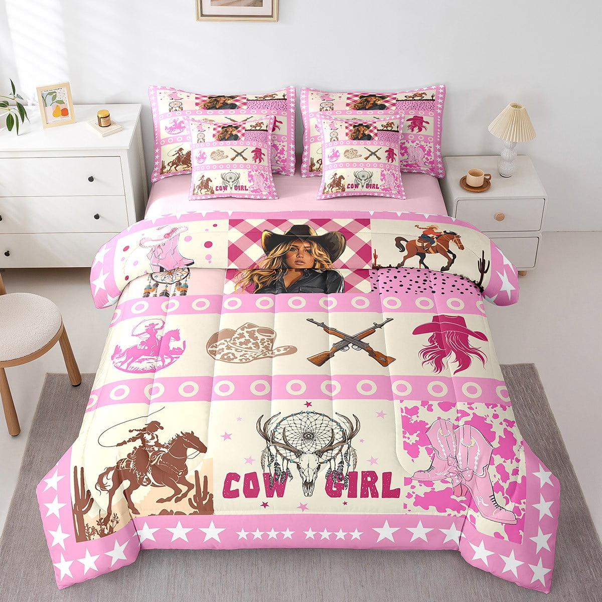 Western 7 Piece Comforter Set Full Bed in a Bag Disco Boots Hat Cap ...