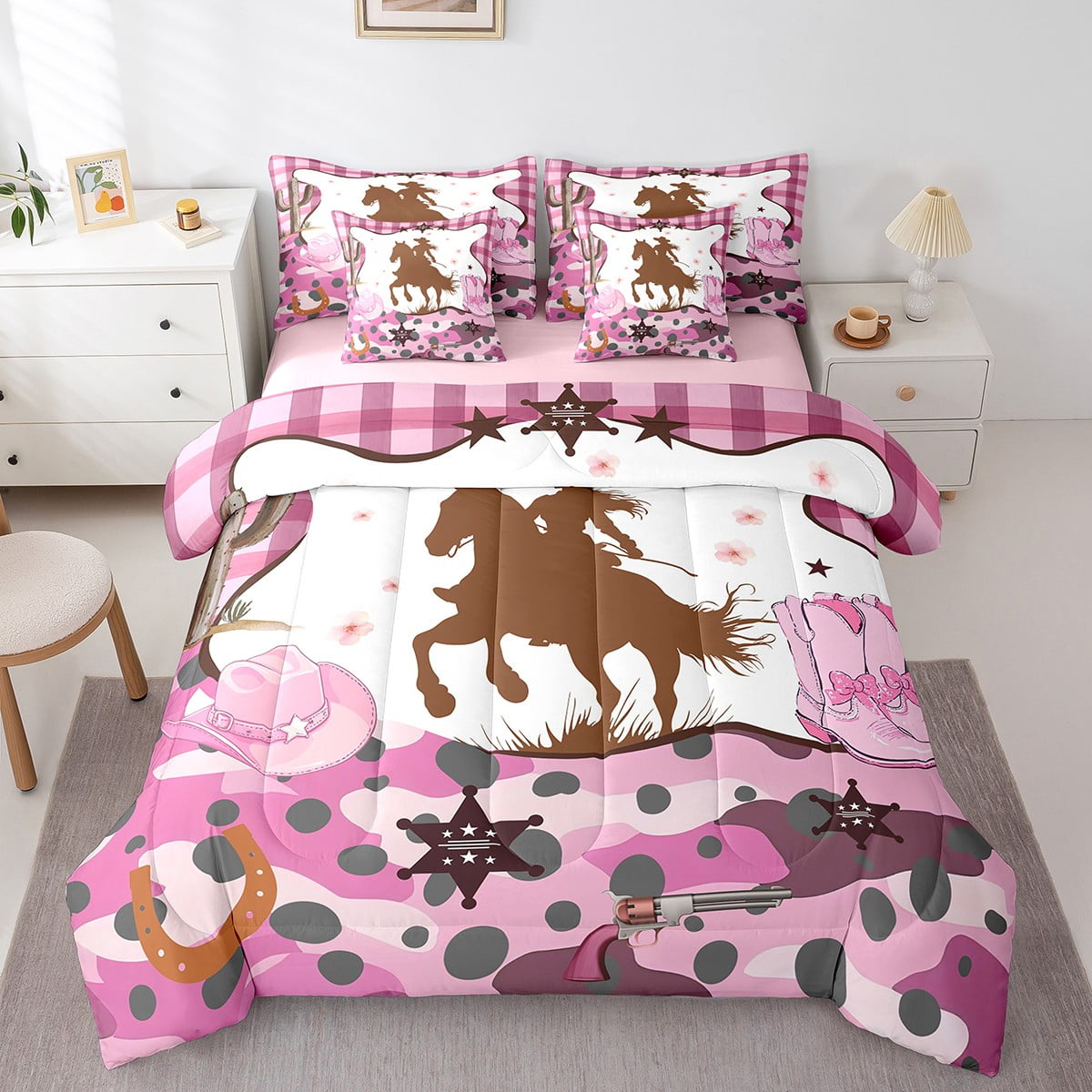 Western Bed in a Bag Queen Comforter Set 7 Piece Cowboy Hat Bedding ...