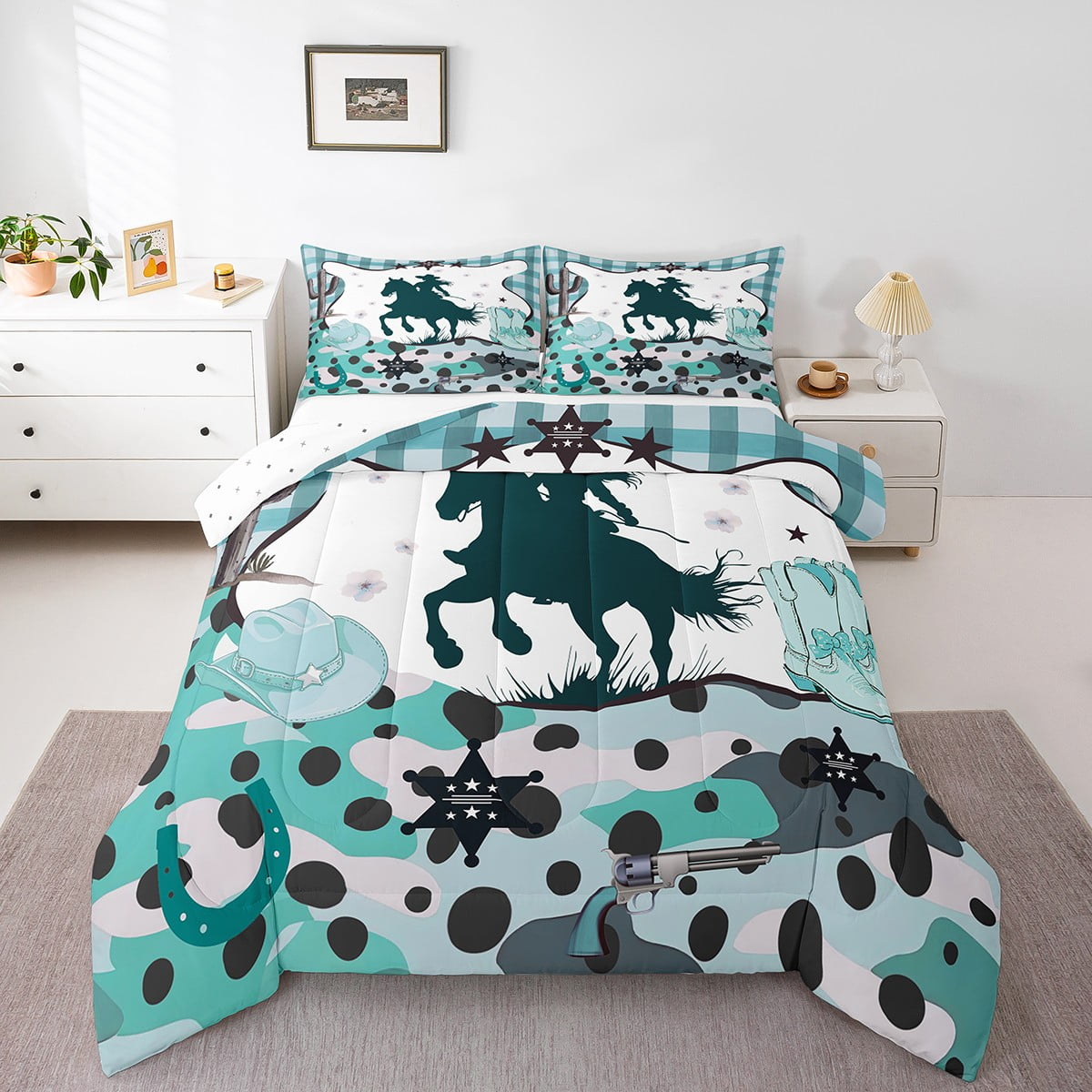 Western Comforter Set Cowboy Hat King Bedding Set,Cowboy Boots Bed Set ...