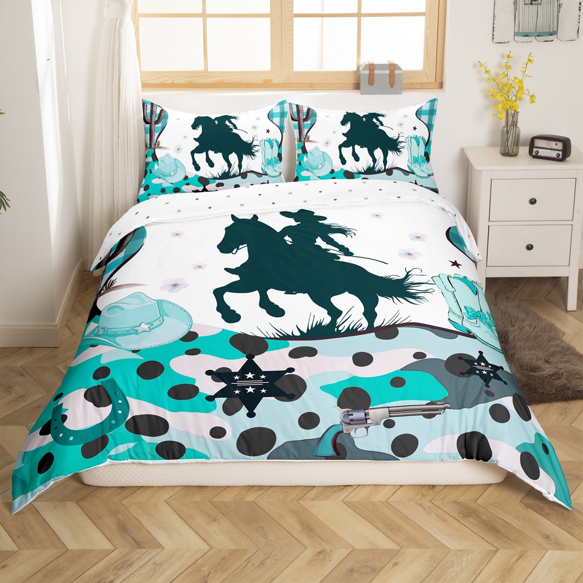 Western Duvet Cover Set Cowboy Hat Queen Bedding Sets,Cowboy Boots ...