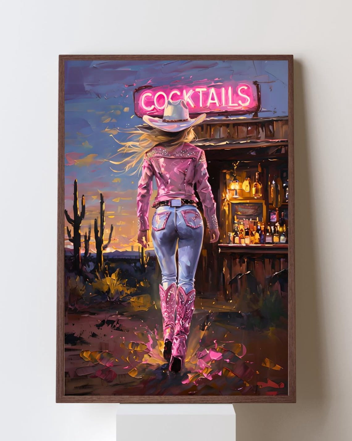 Western Glam Cowgirl Wall Art – Pink Cowgirl Boots Neon Bar Poster ...