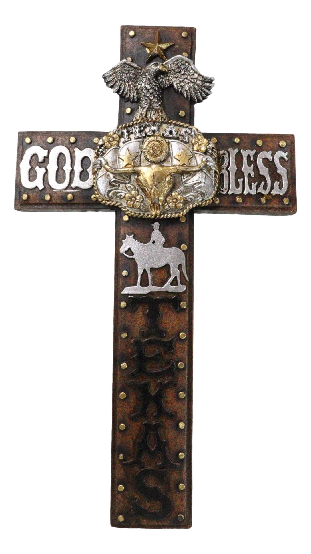Western God Bless Texas Longhorn Cow Concho Eagle Cowboy On Horse Wall ...