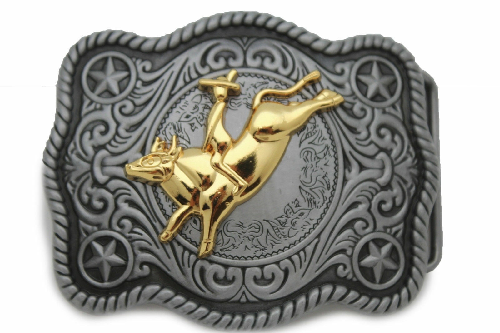 Western Gold Bull Skull Belt Buckle Cowboy Cowgirl Rodeo Floral Design ...