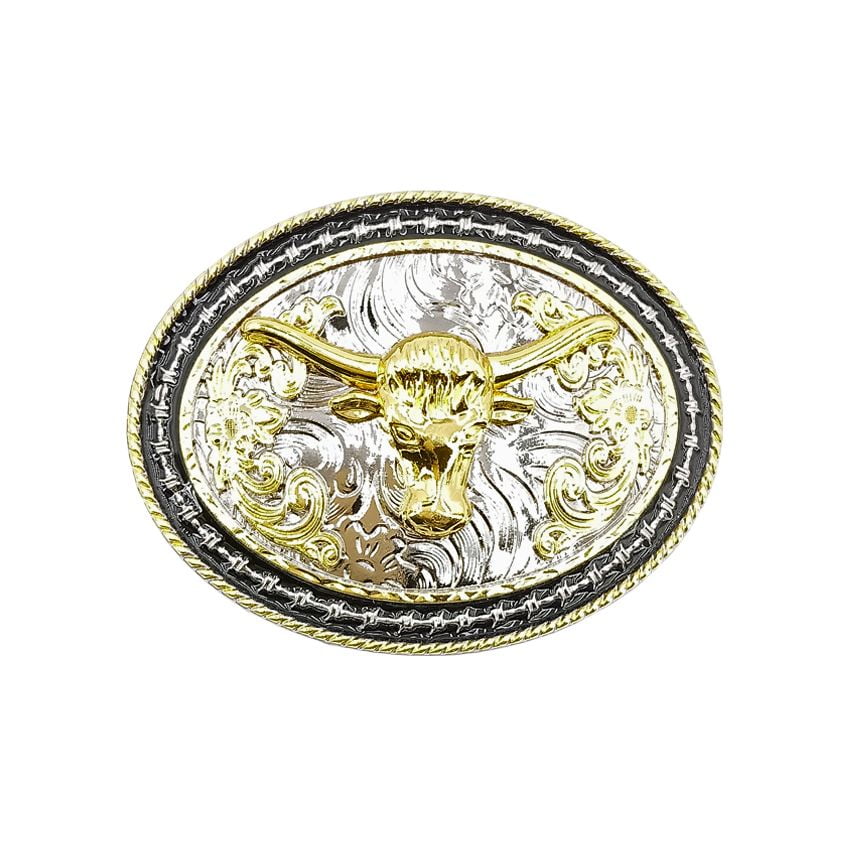 Western Gold Silver Bull Head Belt Buckle Cowboy Cowgirl Rodeo Floral ...
