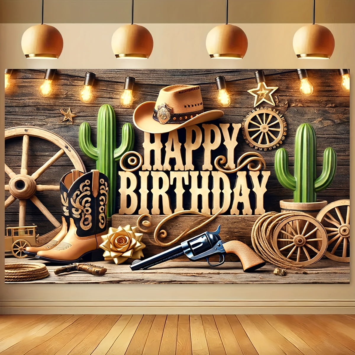 Western Happy Birthday Party Backdrop Wild West Rustic Barn Door Cowboy ...