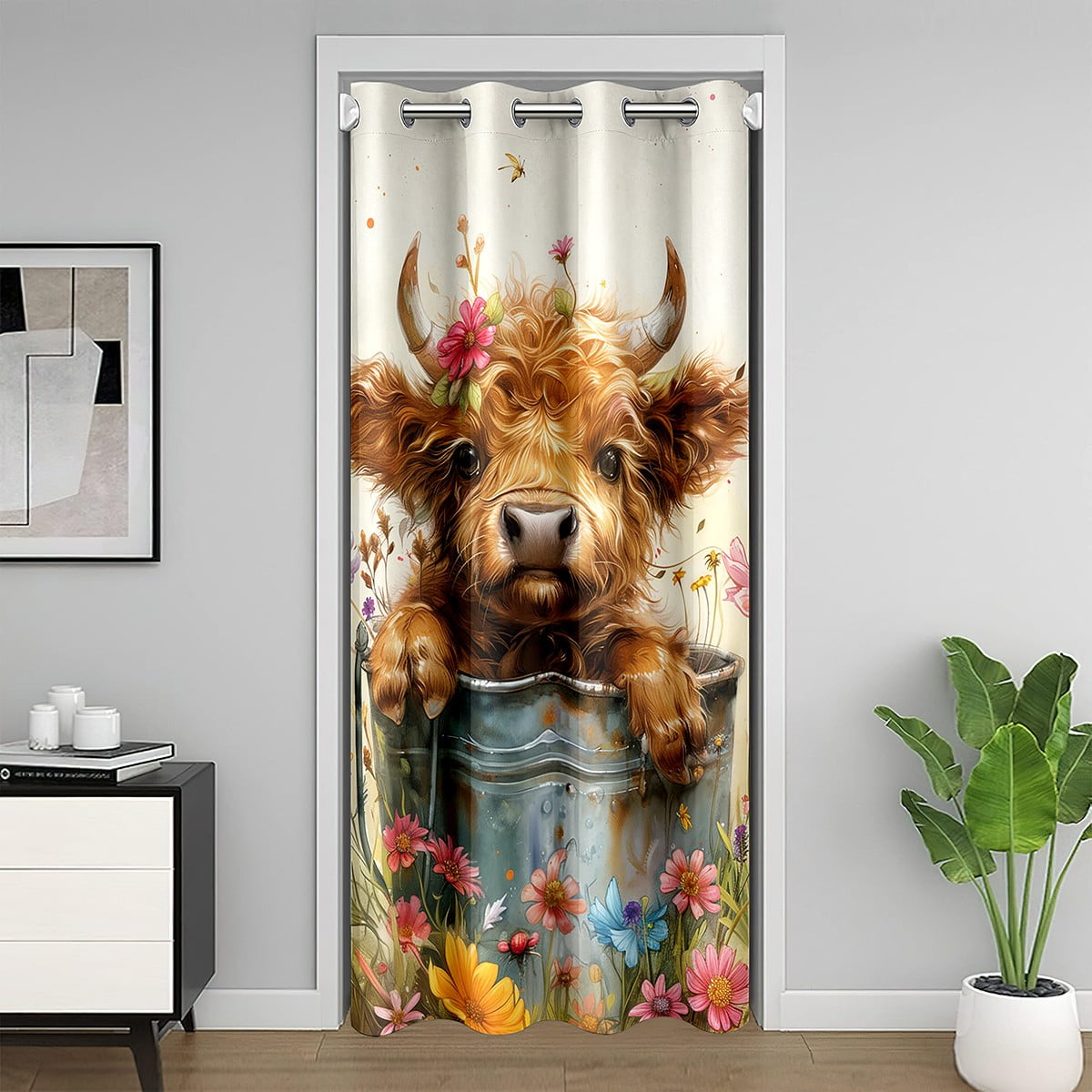 Western Highland Cattle Door Curtain for Privacy, Lovely Animals Door ...