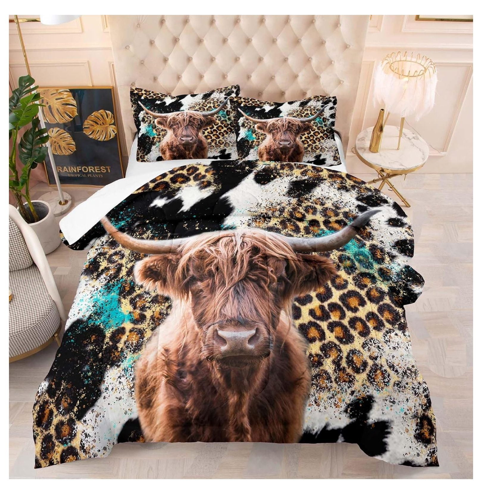 Western Highland Cow Bedding Set Full Size Highland Cattle Wild Animal Cow Print Comforter Sets ...