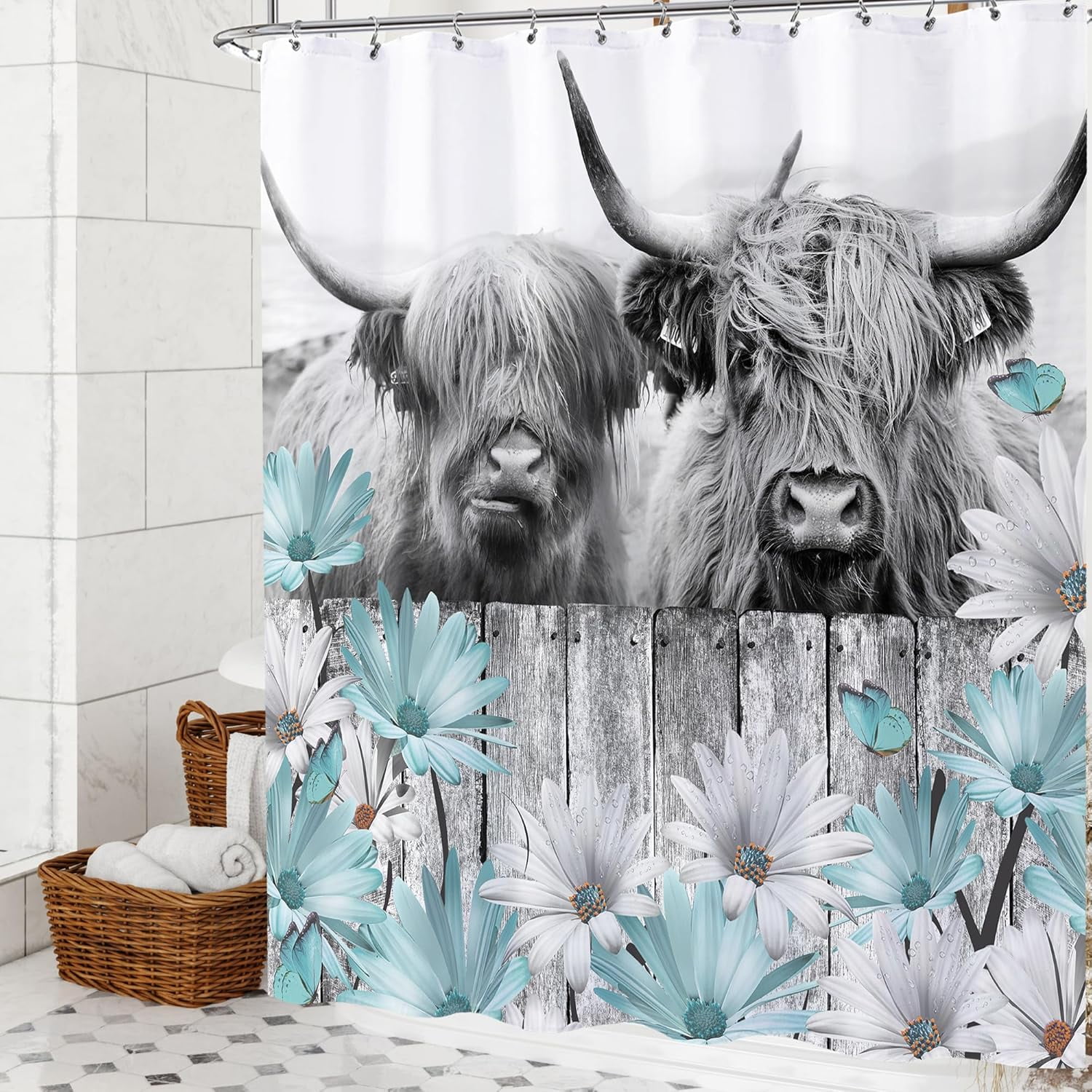 Western Highland Cow Shower Curtain Funny Bull in Bathtub Farmhouse ...