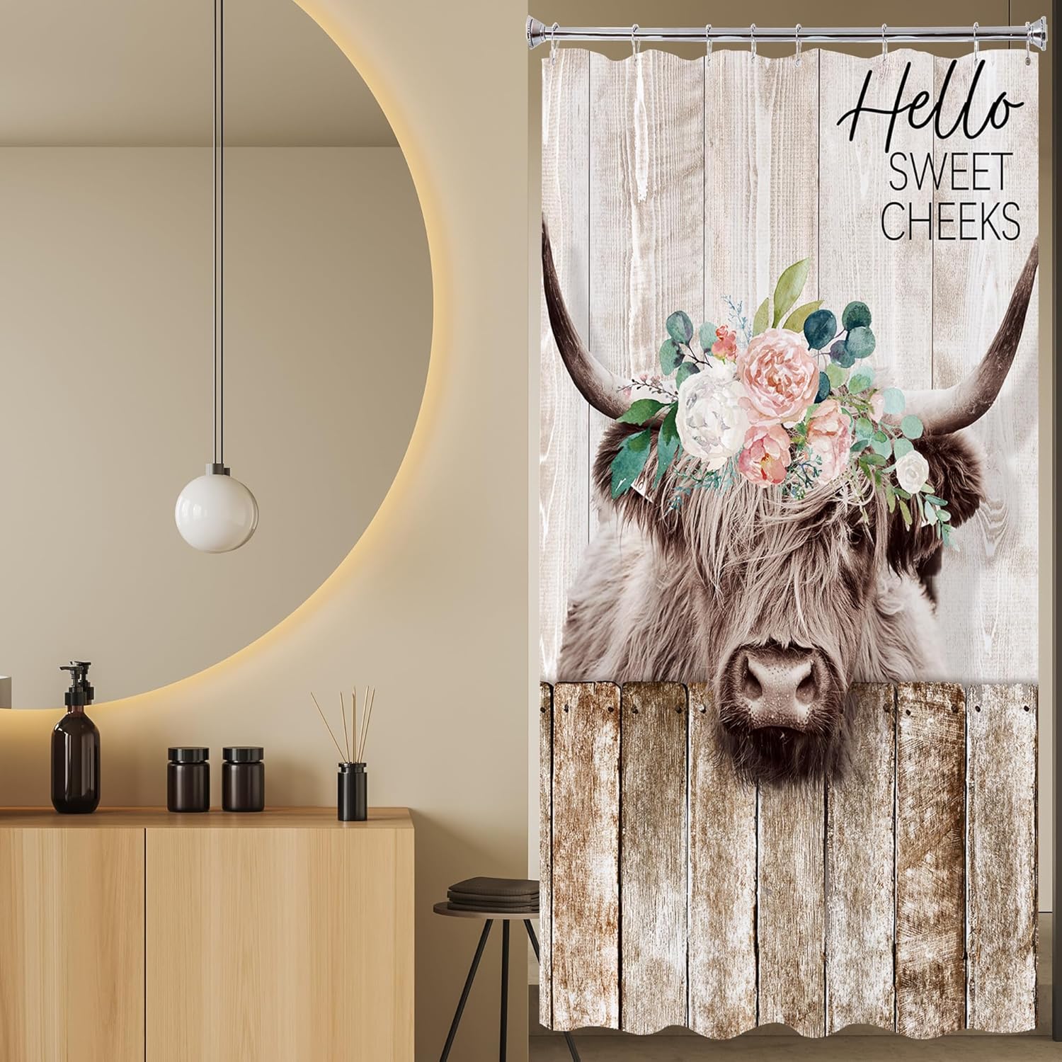 Western Highland Cow Shower Curtain Funny Bull in Bathtub Farmhouse ...