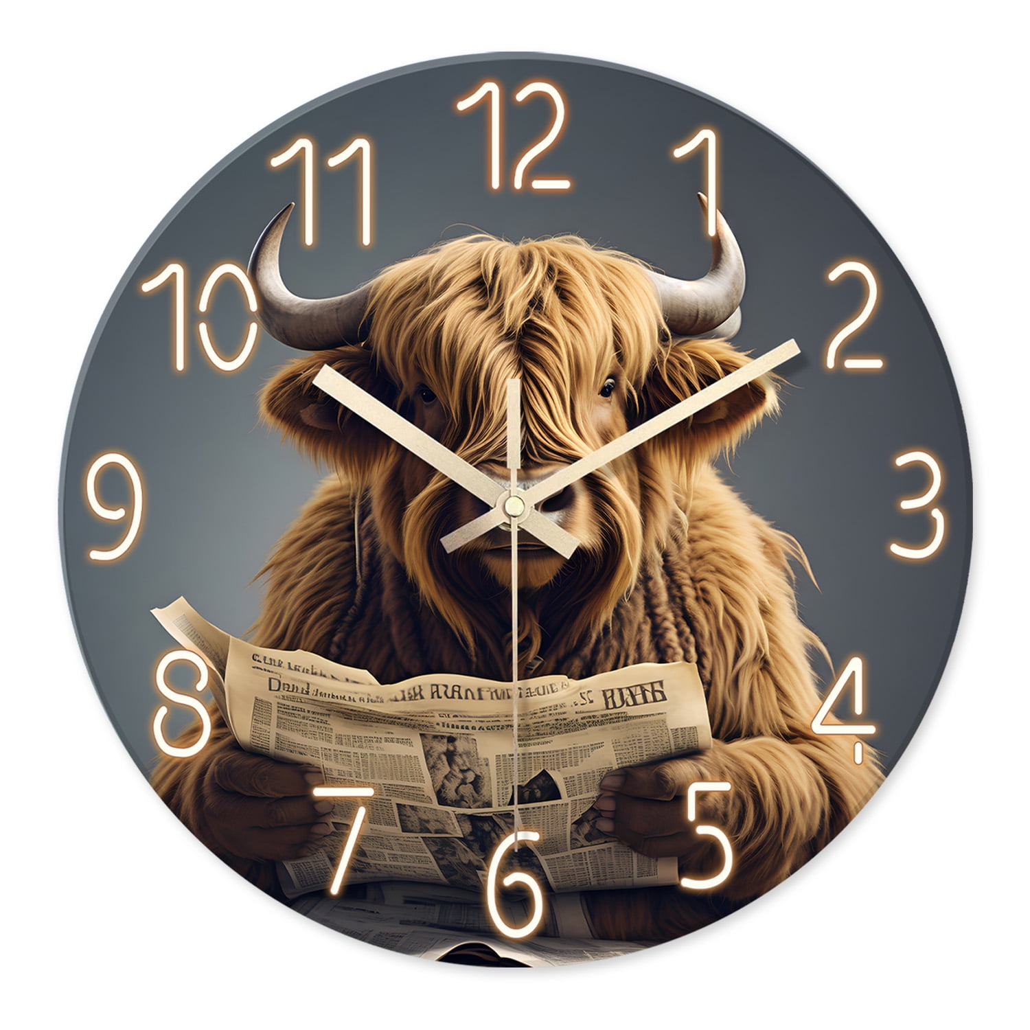 Western Highland Cow Wall Clock for Kids Bedroom 14 Inch Glass Brown ...