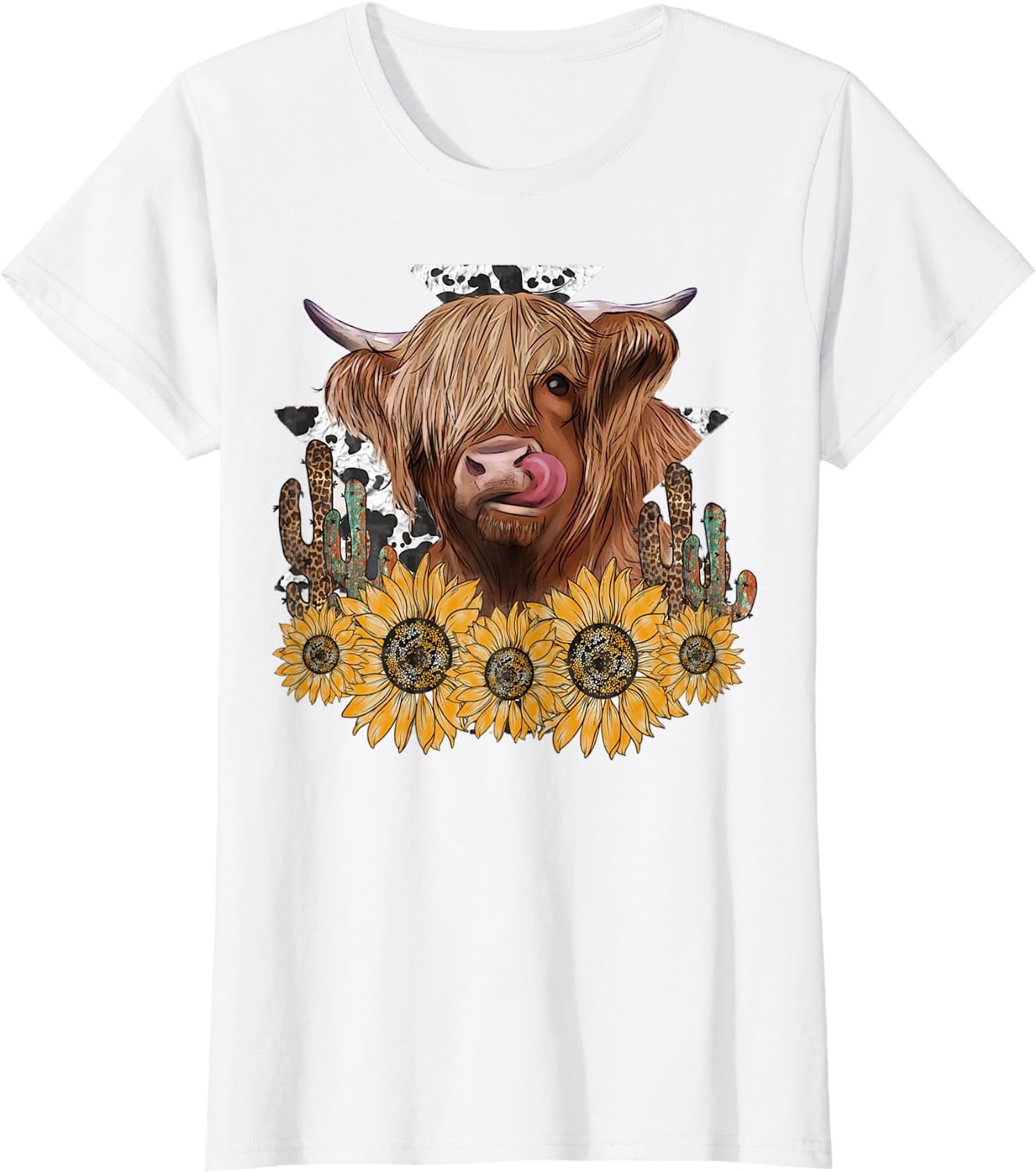 Western Highland Cow With Sunflower And Cactus Leopard Cow T-Shirt ...