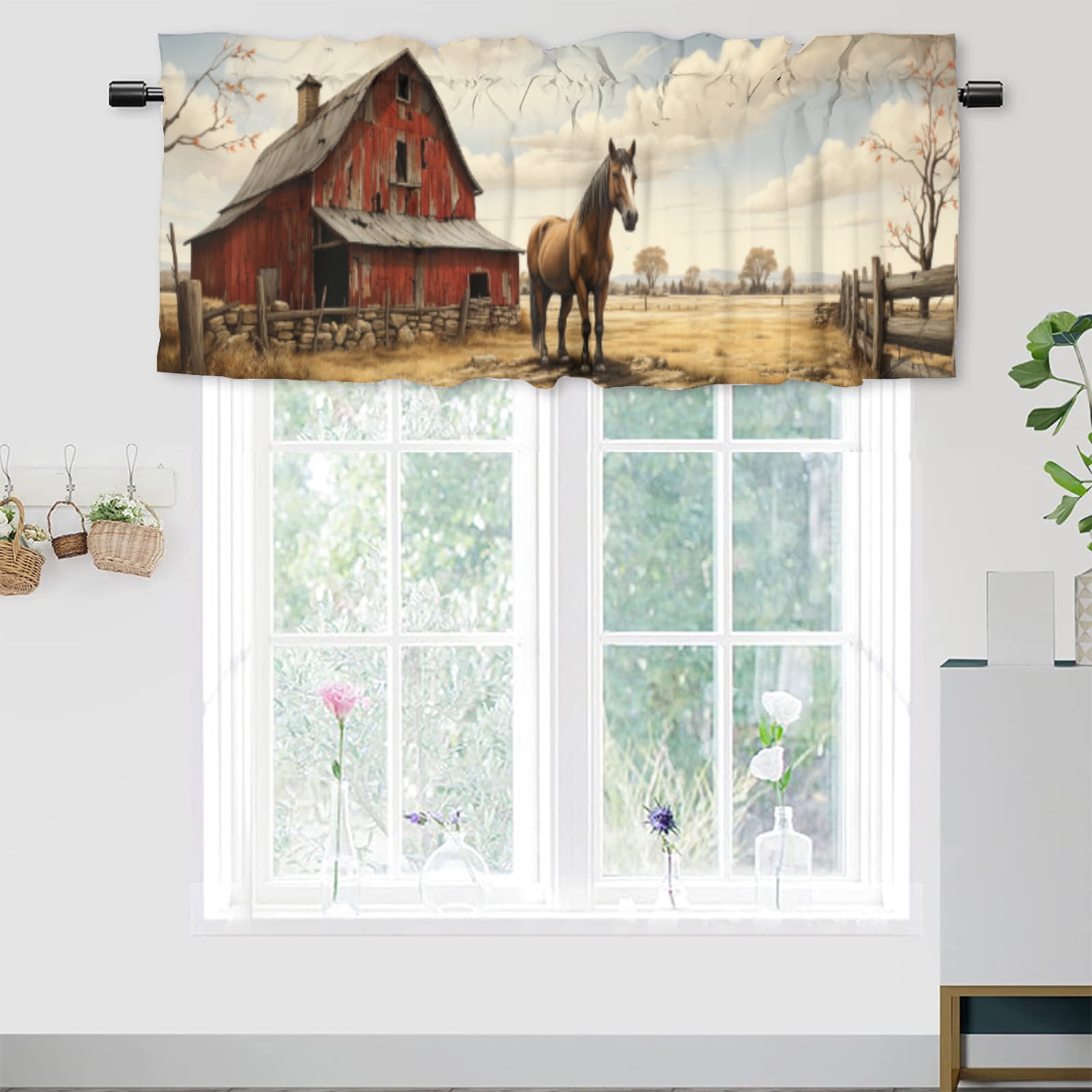 Western Horse Curtain Valance for Kitchen Rustic Farmhouse Animal Barn ...