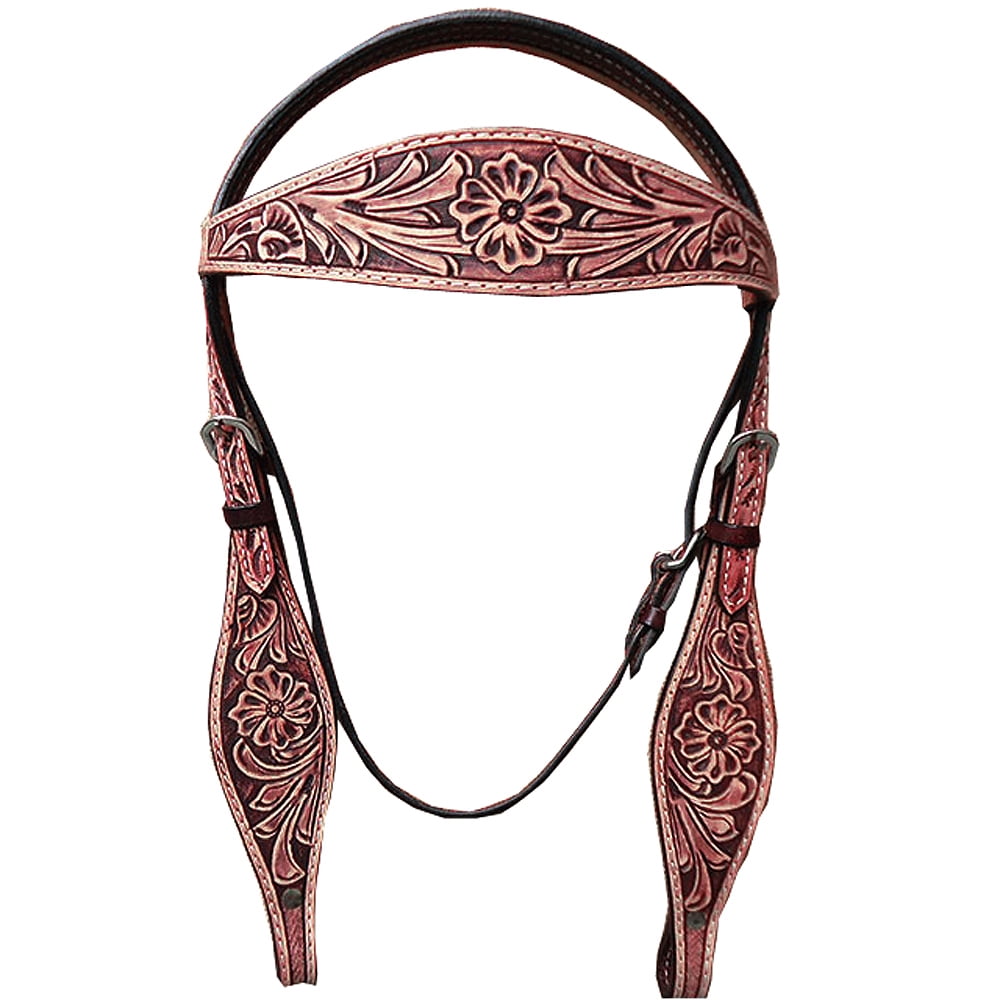 Western Horse Headstall Bridle American Leather Floral Carved Hilason ...