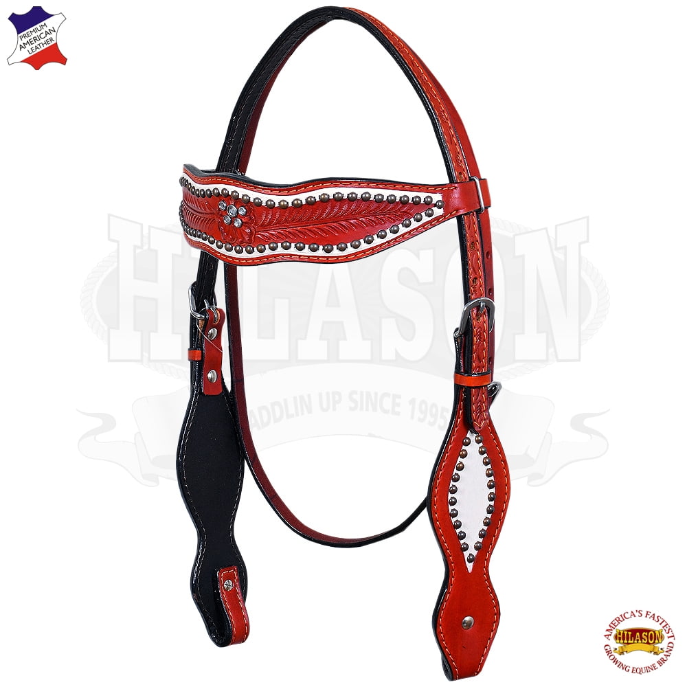 Western Horse Headstall Tack Bridle American Leather Off White Hilason ...