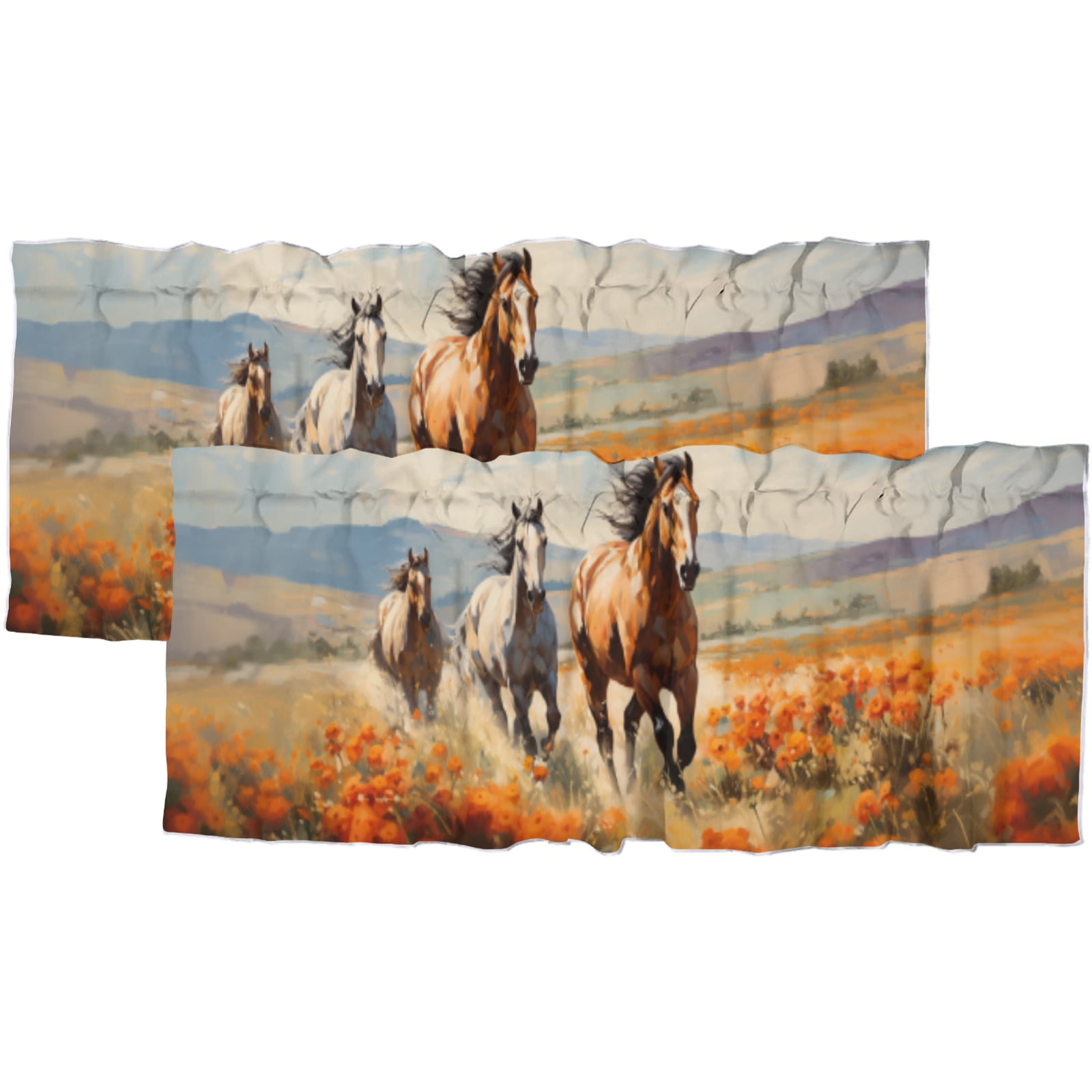 Western Horse Printed Window Curtains Valances for Kitchen Wild Animal ...