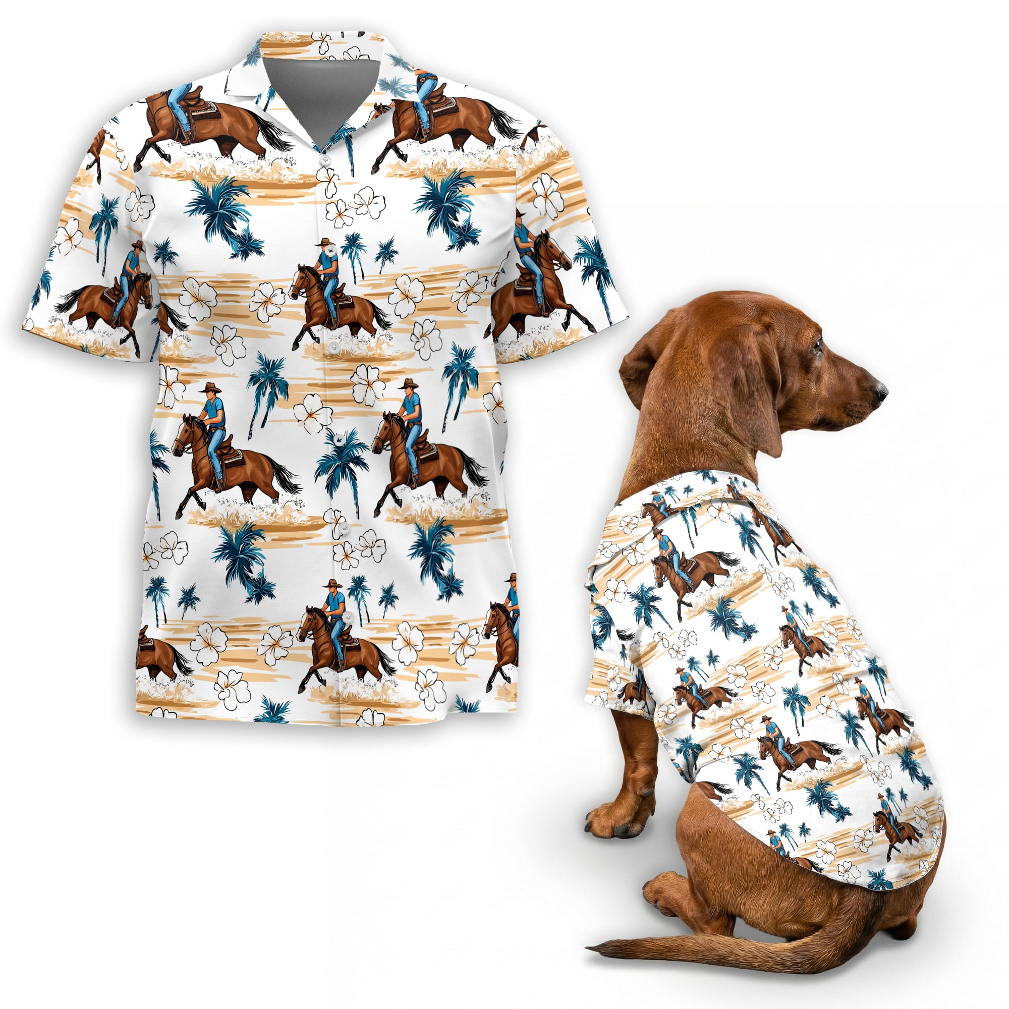 Western Horse Rider Hibiscus Hawaiian Shirt, Tropical Button Down Shirt ...