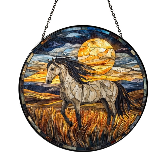 Western Horse Scene Stained Glass Style Suncatcher, Decorative Ranch ...