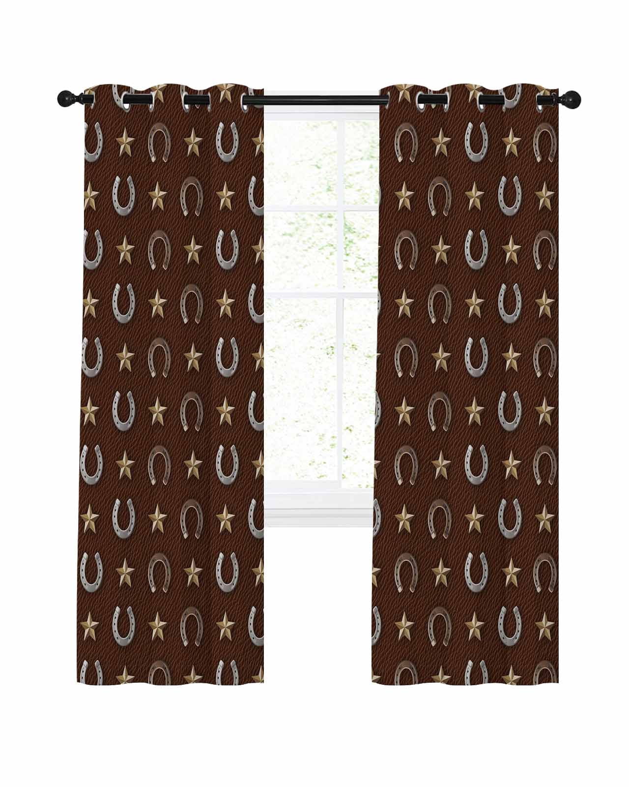 Western Horse Shoes Blackout Curtains 72 Inch Length Vintage Stars ...