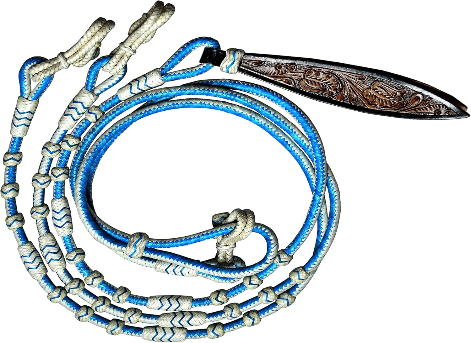 Western Horse Tack – 8.5 Ft Sky Blue Romal Reins with Natural/Black ...