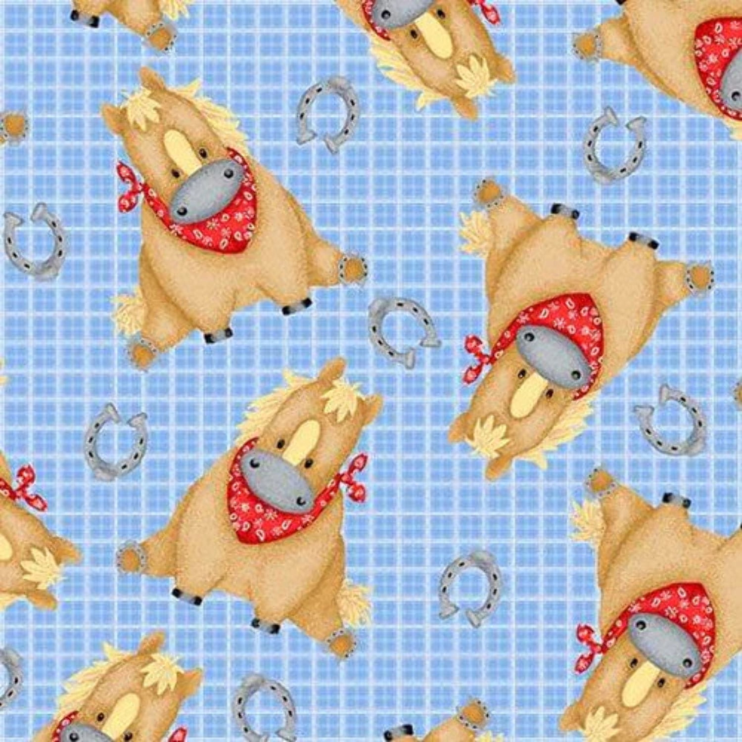 Western Horses Plaid Comfy Prints Flannel Fabric - 100% Cotton, Sewing ...