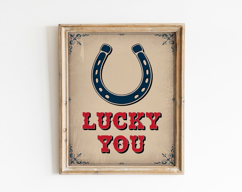 Western Horseshoe Poster, Blue Wild West Wall Art For Cowboy Lovers ...