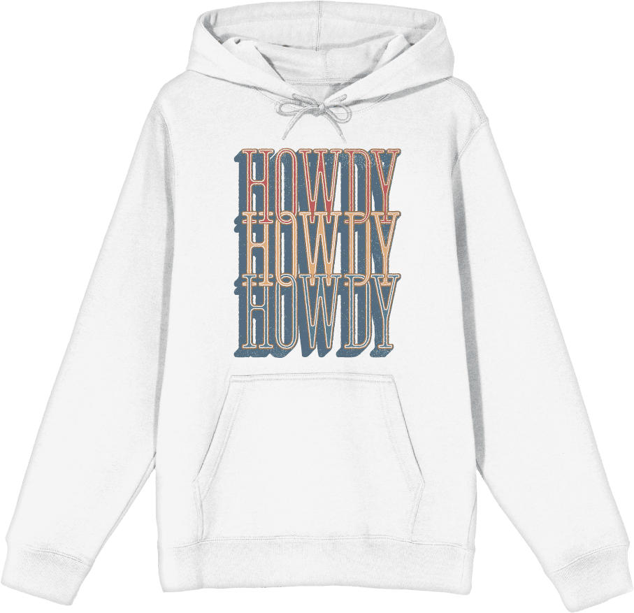 Western Howdy Repeat Text Long Sleeve Adult Hooded Sweatshirt-XXL-White ...