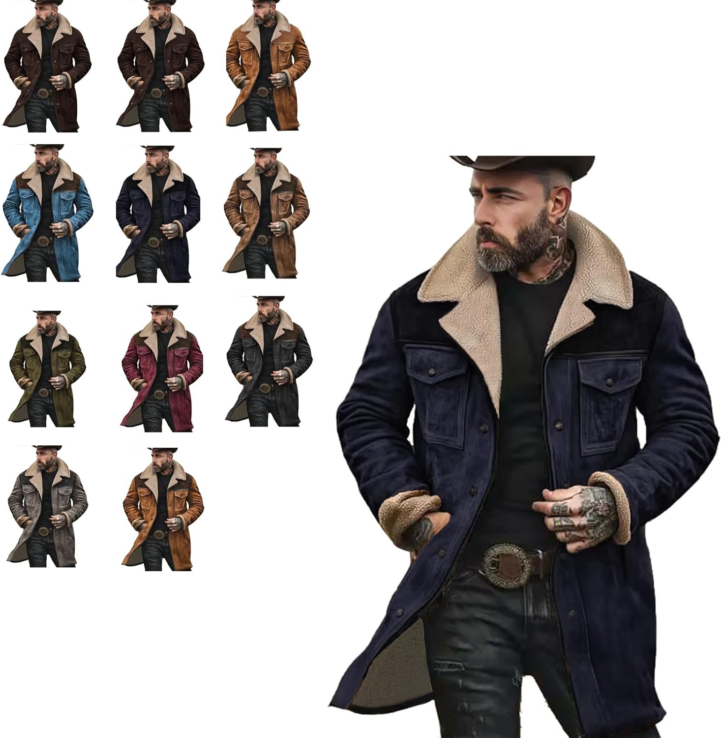 Western Jackets for Men Vintage Cowboy Fleece Sherpa Lined Suede Jacket ...