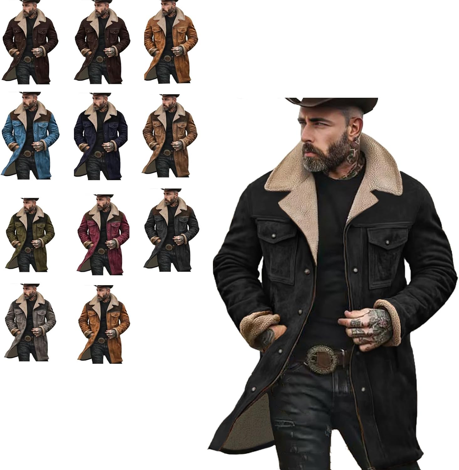 Western Jackets for Men Vintage Cowboy Fleece Sherpa Lined Suede Jacket ...