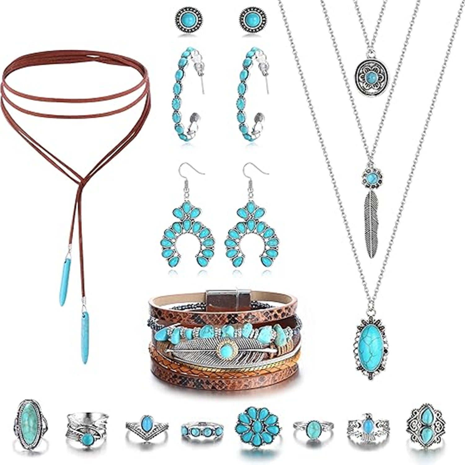 ZYHH, Western Jewelry Set, Turquoise Pendant Choker, Boho Fashion ...