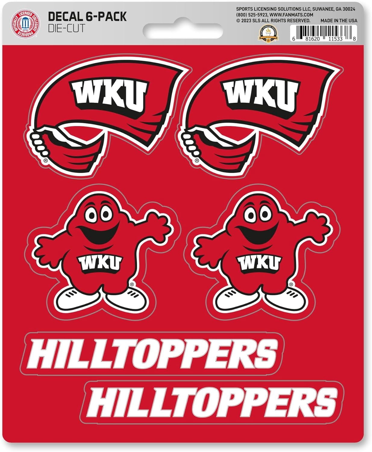 Western Kentucky University Hilltoppers 6-Piece Decal Sticker Set, 5x6 ...