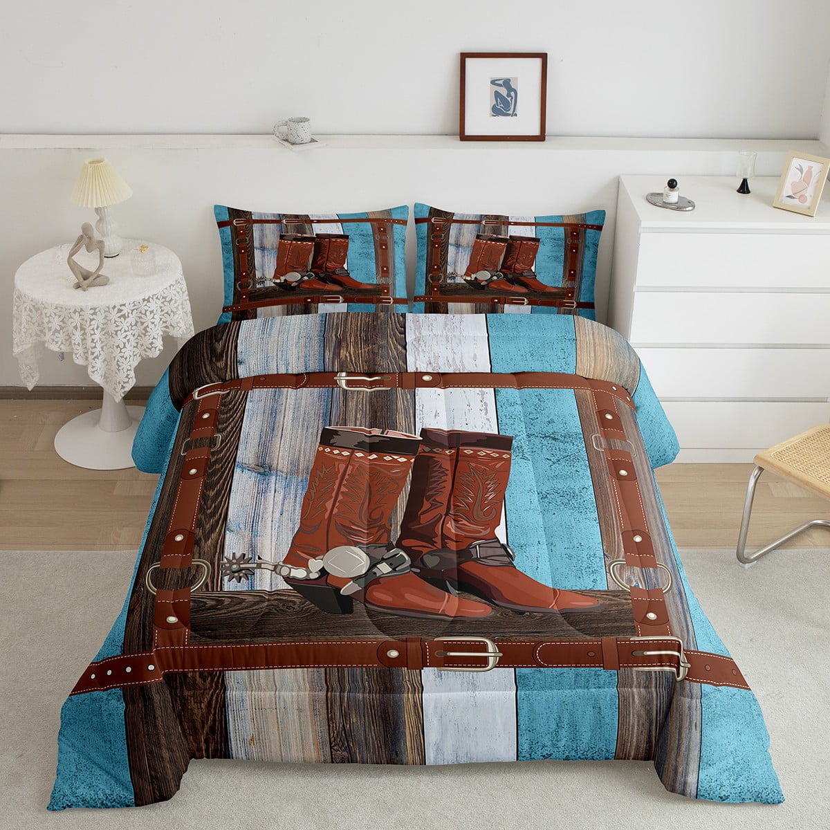 Western Bedding Cowboy Shoes Bedding Comforter Sets Rustic Farmhouse ...