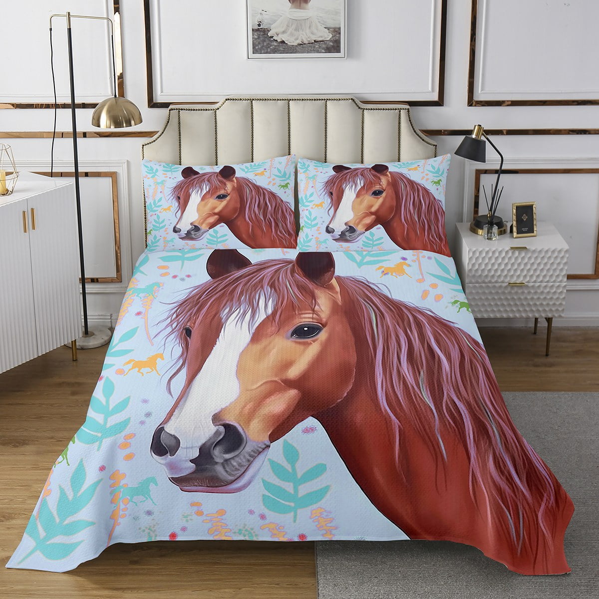 Western King Bedspread Set Adults,Brown Horse Quilt Set Cowgirl ...