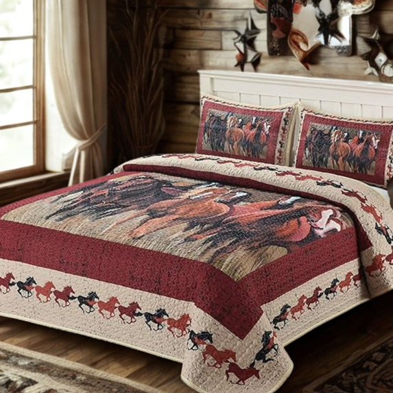 Quilt King Size with Unique Running Wild Horses Print Design, Cabin ...