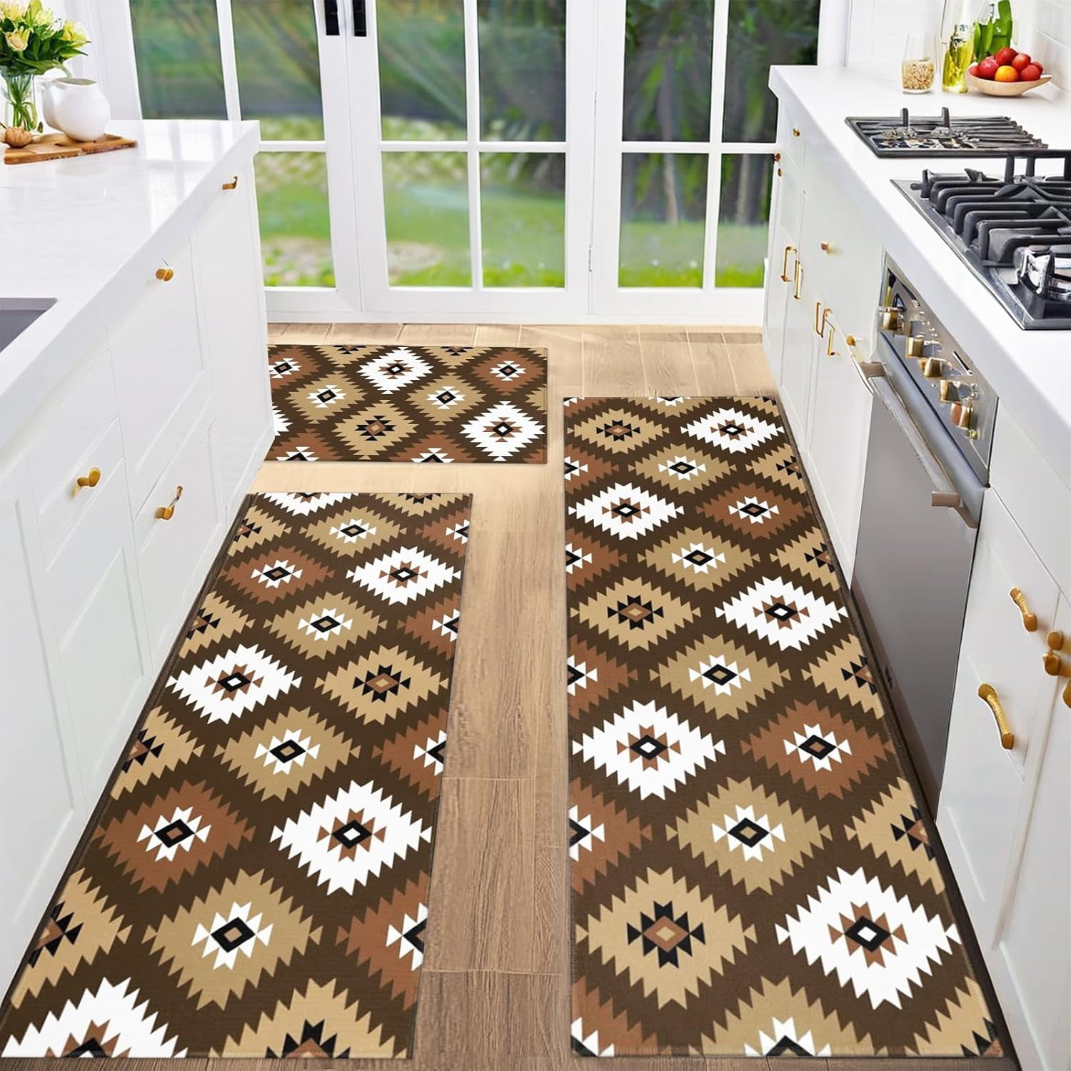Western Kitchen Rugs and Mats Non-Skid Washable for Floor, Brown Boho ...