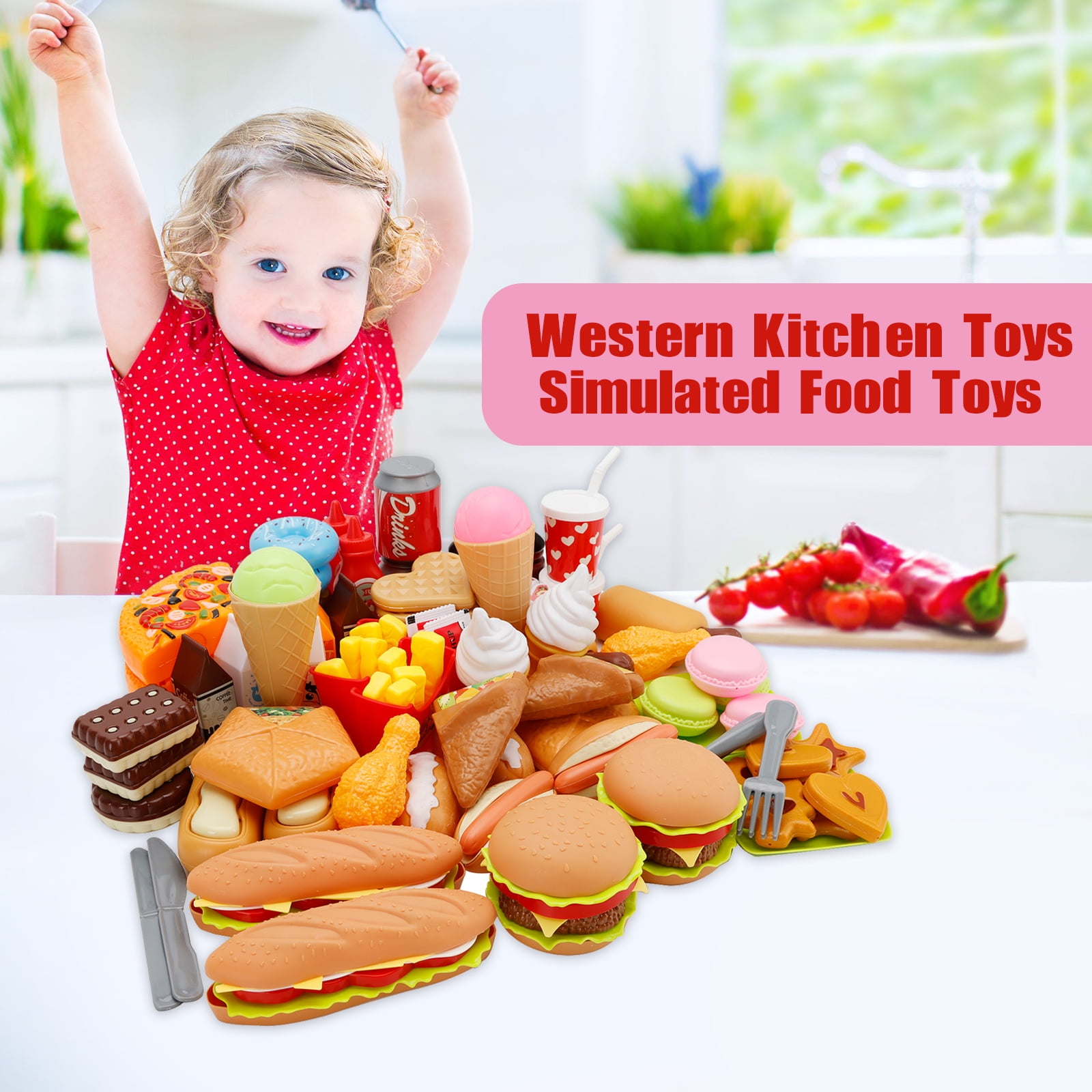 Western Kitchen Toys Simulated Food Toys Burger Pizza Children Pretend ...