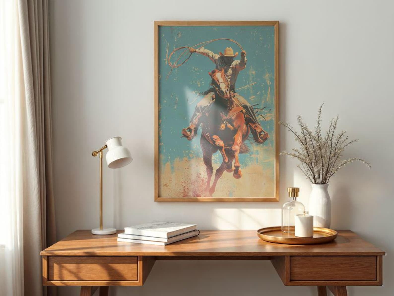 Western Lasso Cowboy Poster â€“ Bold Rodeo Wall Art with Gritty Horse ...