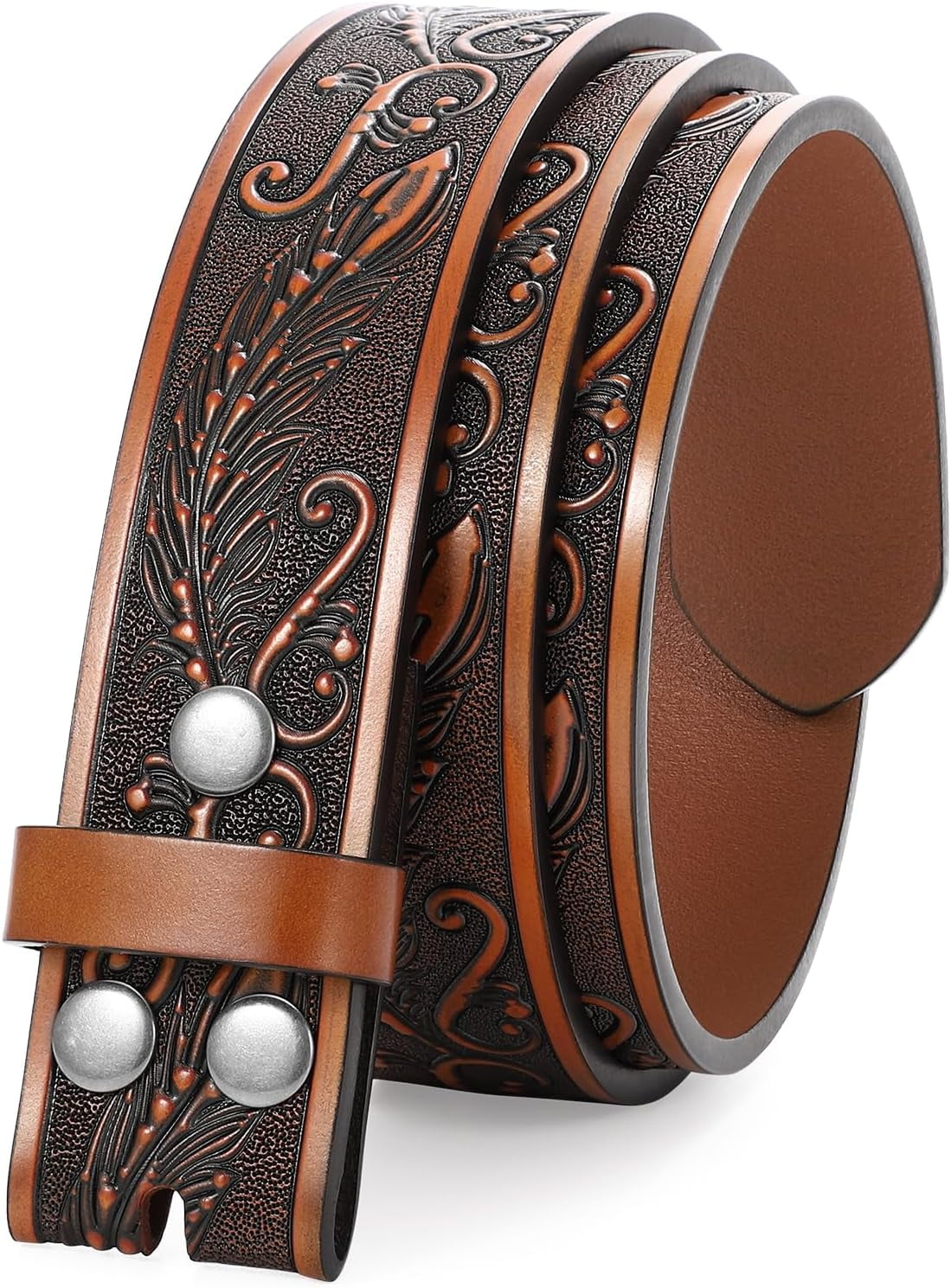 Western Leather Belt Strap for Men without Buckle Engraved Embossed ...