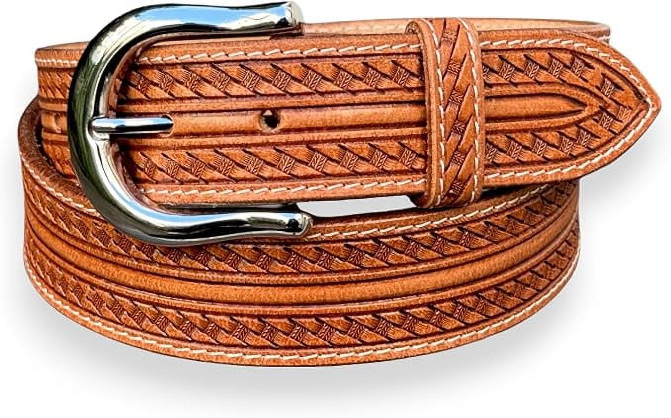 Western Leather Belt for Men Tooled Cowboy Handmade Belt Embossed 1.5 ...