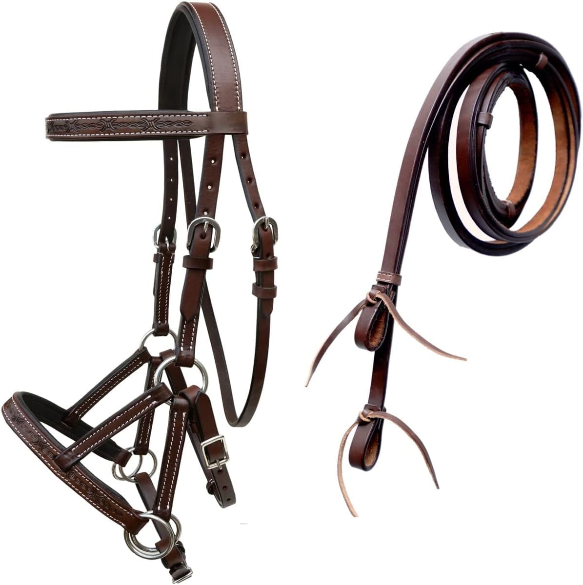 Western Leather Bridle – Bitless Training Sidepull with Reins - Walmart.com