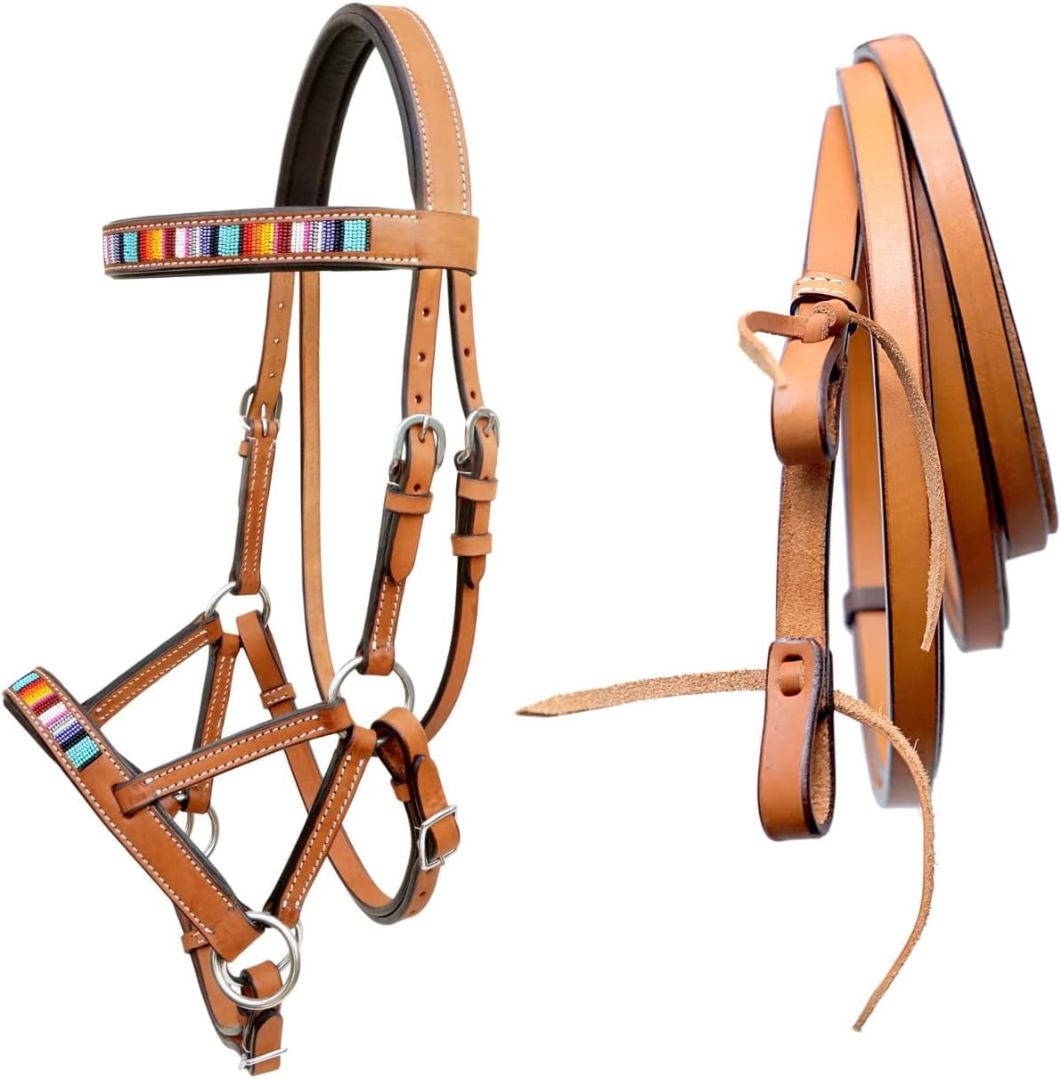 Western Leather Bridle – Bitless Training Sidepull with Reins - Walmart.com