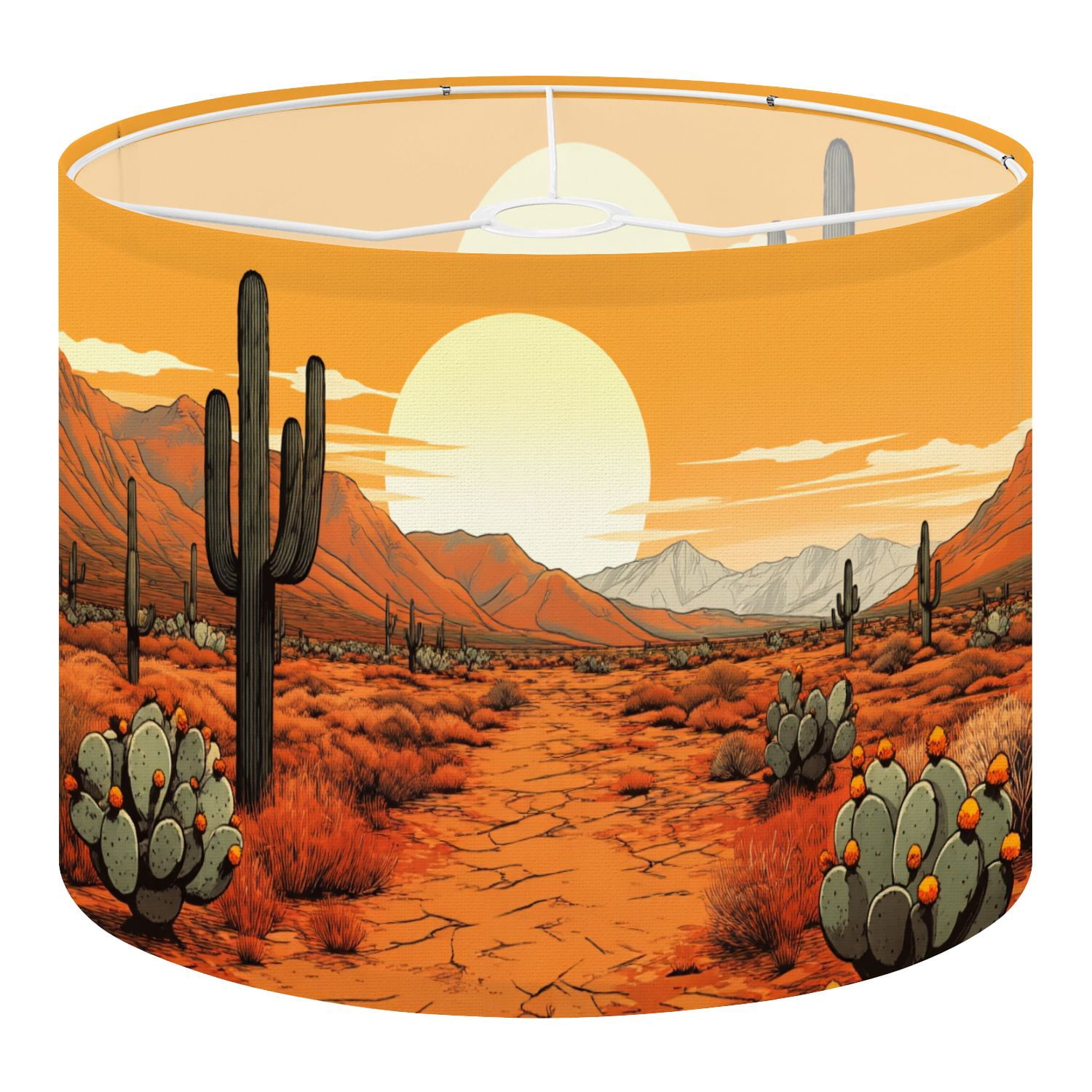Western Linen Drum Lampshades Vintage Cactus Sonoran Desert Landscape ...