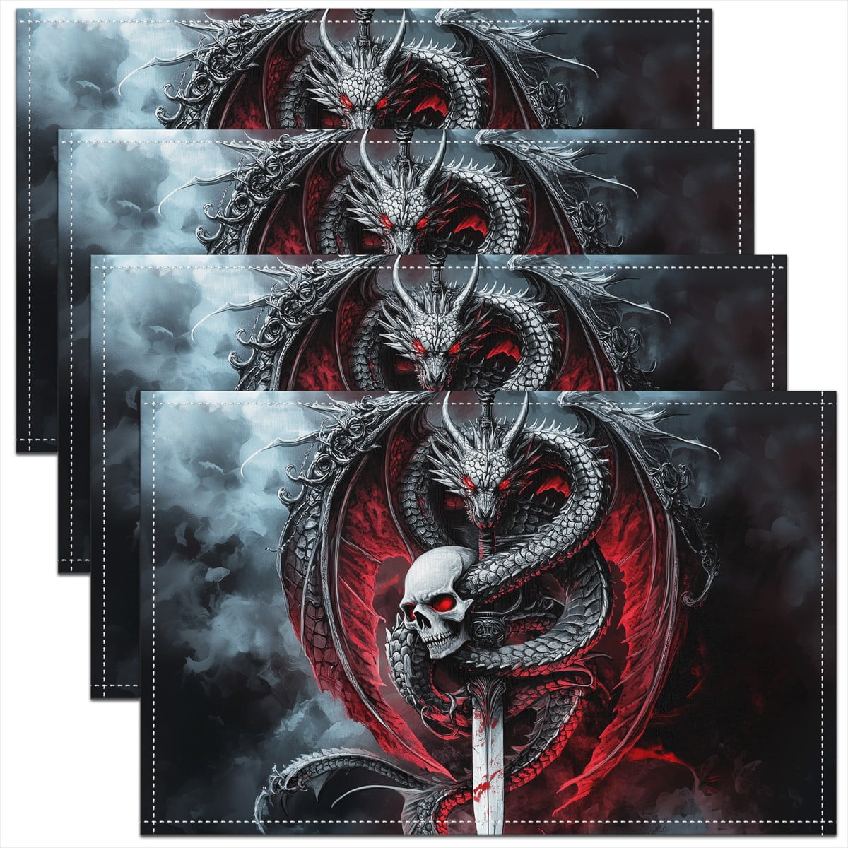 Western Magical Placemats for Dining Table Set of 4, Black Snake Sword ...