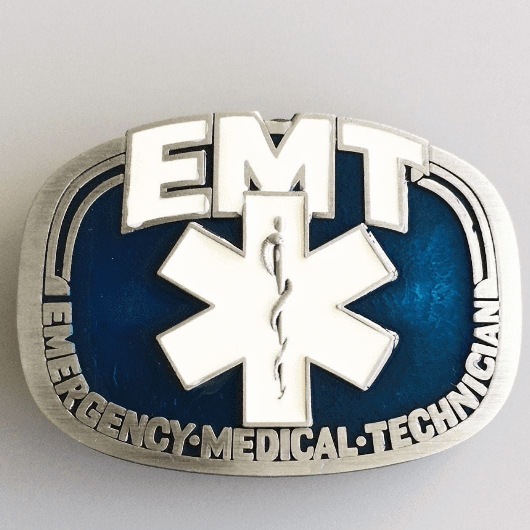 Western Men Leather Belt Buckle International Medical Rescue EMT Shape ...