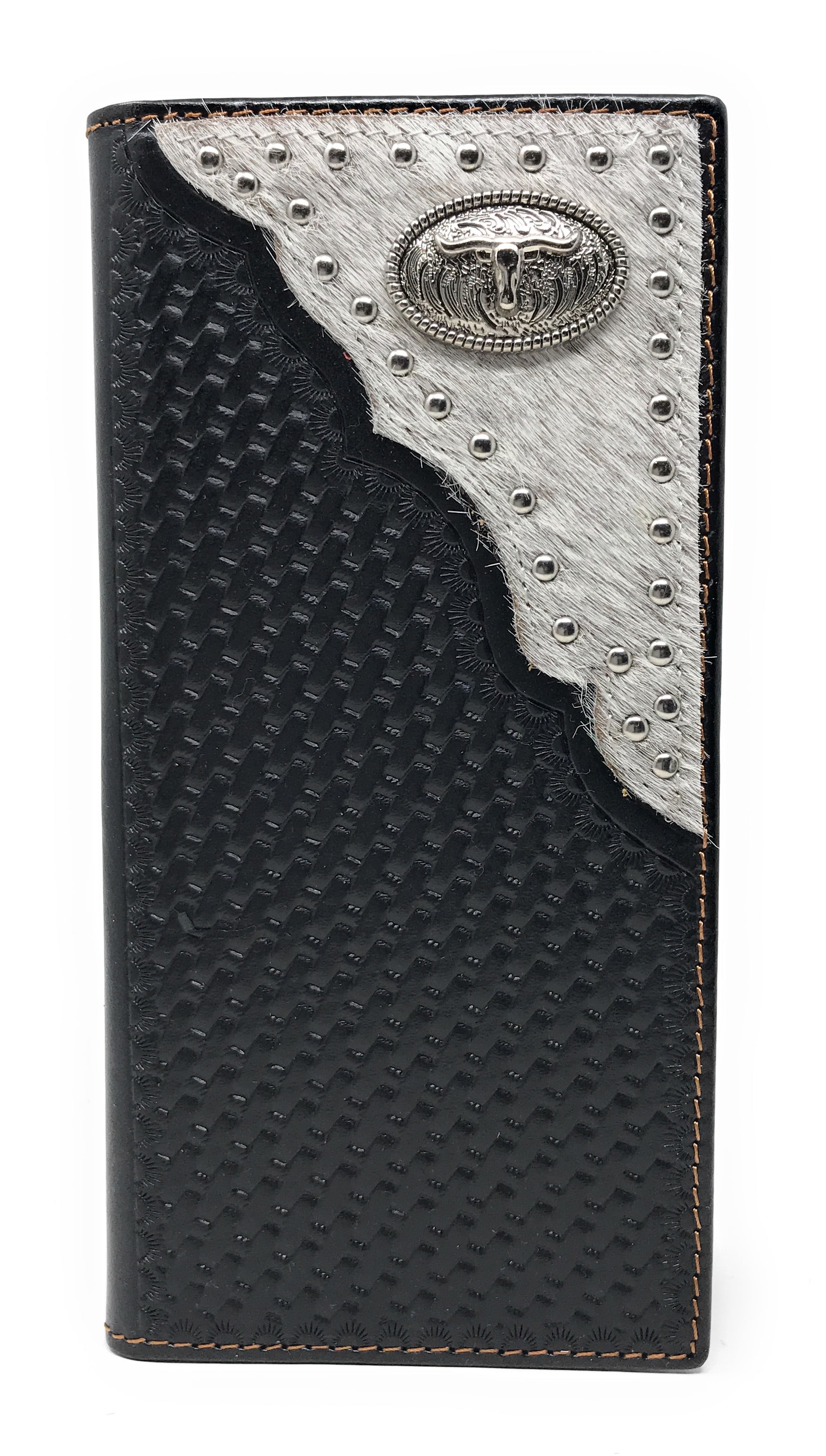 Western Men's Basketweave Genuine Leather Longhorn Long Cowhide Stud ...