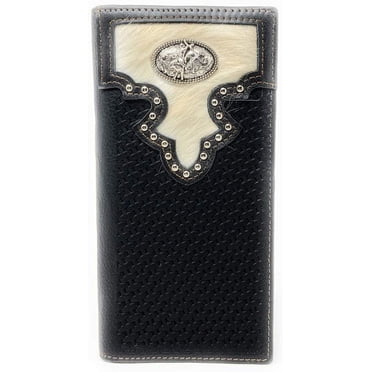 Premium Western Genuine Woven Leather Cow Fur Rodeo Mens Bifold Wallet ...